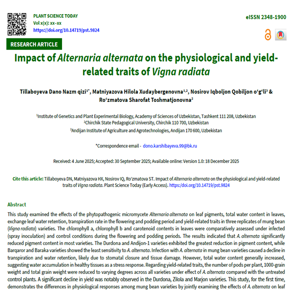 Impact of Alternaria alternata on the physiological and yield-related ...